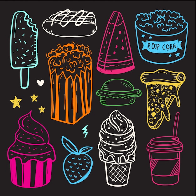 Vibrant Neon Snacks and Treats Collection on Black Background | Jiffy ...