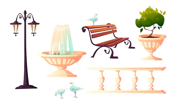 Charming Park Decor Collection: Lamps, Benches, and Fountains | Jiffy ...