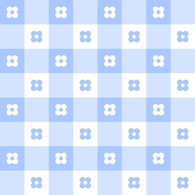 Pastel Blue Gingham Pattern with White Flower Motifs | Jiffy Designs