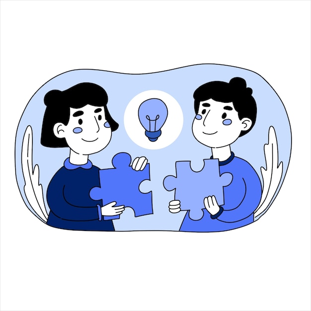 Two People Connecting with Puzzle Pieces and Light Bulb Idea | Jiffy ...