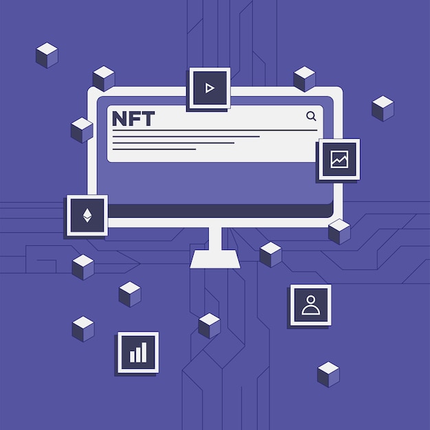 Vibrant Digital Landscape with NFT Symbols and Cubes | Jiffy Designs