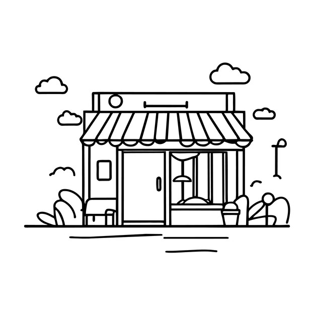 Charming Storefront with Striped Awning and Lush Greenery | Jiffy Designs