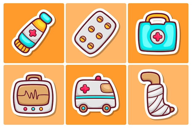 Vibrant Medical Symbols: Bandages, Ambulance, and First Aid Kit | Jiffy ...