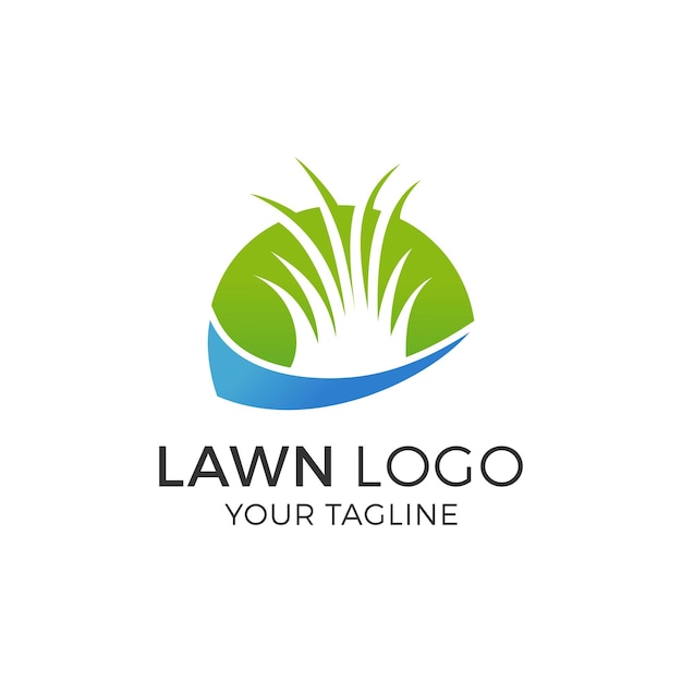 Stylized Green Grass and Blue Wave Lawn Logo | Jiffy Designs