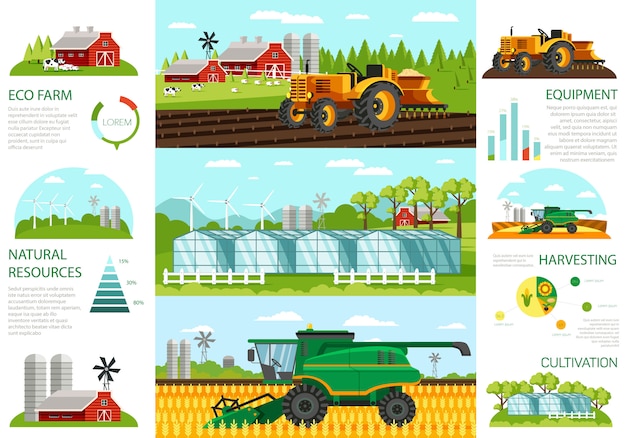 Vibrant Eco-Farm Illustrations: Machinery, Landscapes, and Agricultural ...