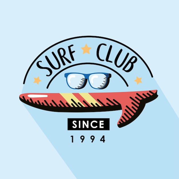 Retro Surf Club Emblem with Sunglasses and Waves | Jiffy Designs