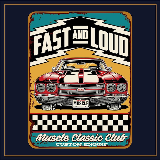 Vintage Muscle Car Club Poster with Bold Typography | Jiffy Designs