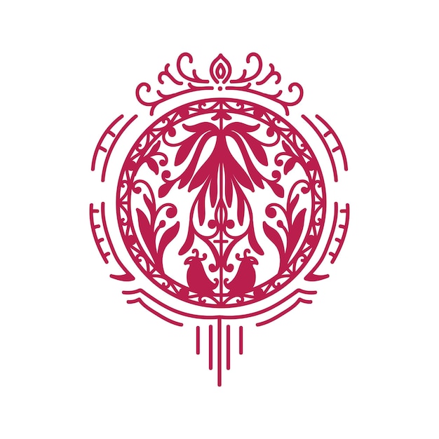 Ornate Crimson Floral Emblem with Regal Flourishes | Jiffy Designs
