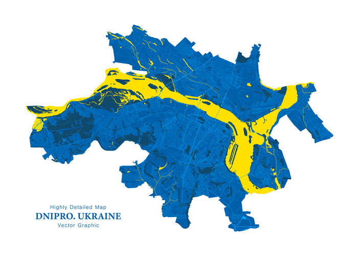 Highly Detailed Vector Map Of City Dnipro Ukraine In Patriotic National ...