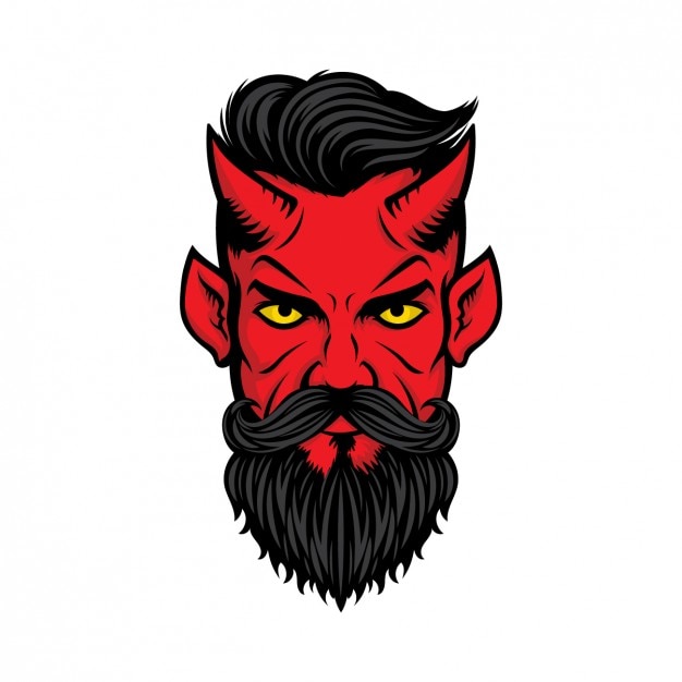 Fierce Red Devil Face with Horns and Beard Illustration | Jiffy Designs