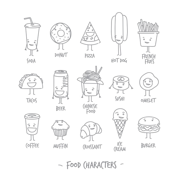 Delightful Collection of Whimsical Food-Themed Character Illustrations ...