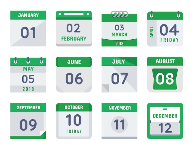 Stylized Calendar Icons Collection with Green and Gray Accents | Jiffy ...