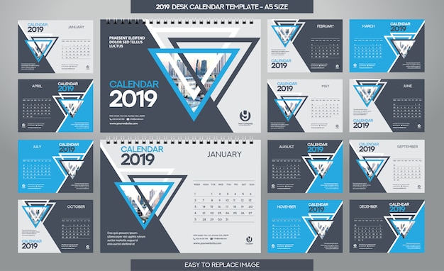 Striking Geometric Calendar Design with Vibrant Blue Accents | Jiffy ...