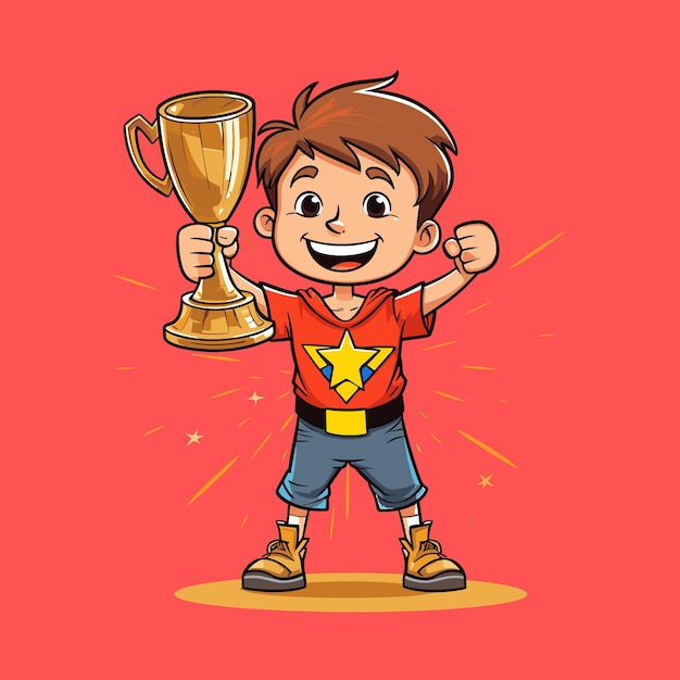 Victorious Young Champion Holding Gleaming Trophy | Jiffy Designs