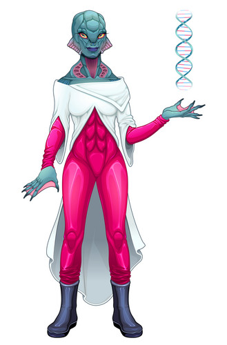 Amphibian Alien With Dna. Vector Isolated Character | Jiffy Designs