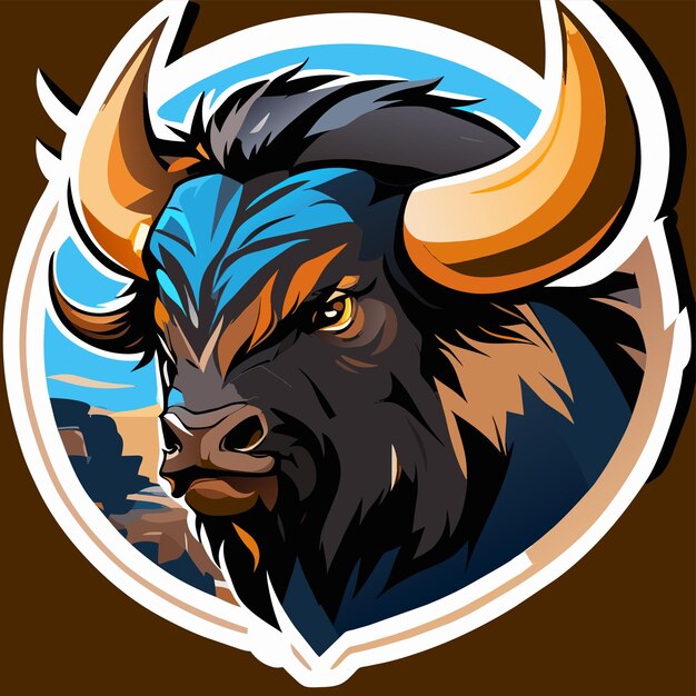 Majestic Buffalo Head Emblem in Vibrant Hues | Jiffy Designs