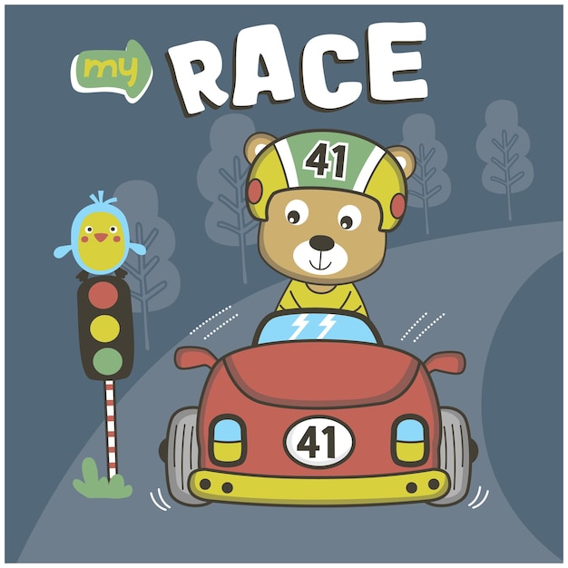 Cheerful Bear Racer Speeds Through Animated Race Track | Jiffy Designs