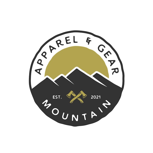Rugged Mountain Emblem with Retro Outdoor Gear | Jiffy Designs