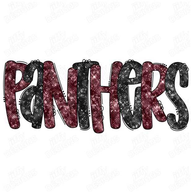 'Panthers' Sparkling Text in Burgundy and Black Glittery Lettering ...
