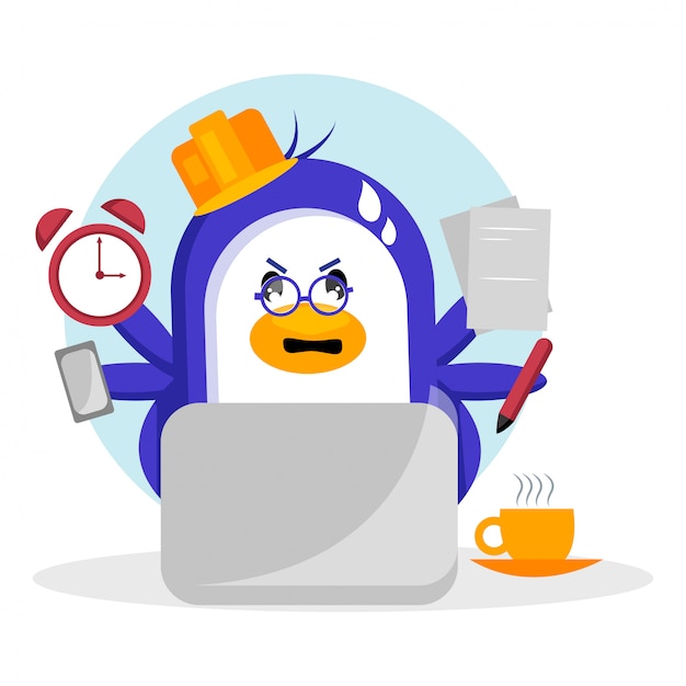 Busy Penguin Multitasking with Laptop and Accessories | Jiffy Designs