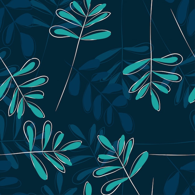 Stylized Teal Leaves Pattern on Dark Background | Jiffy Designs