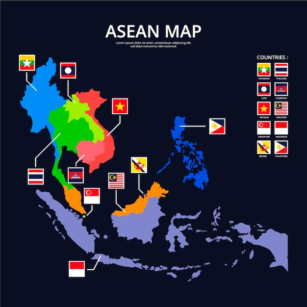 Vibrant Visualization of the ASEAN Nations: A Colorful Map Showcasing ...