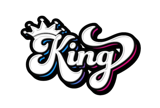 Vibrant Cursive 'King' Text with Ornate Crown Graphic | Jiffy Designs