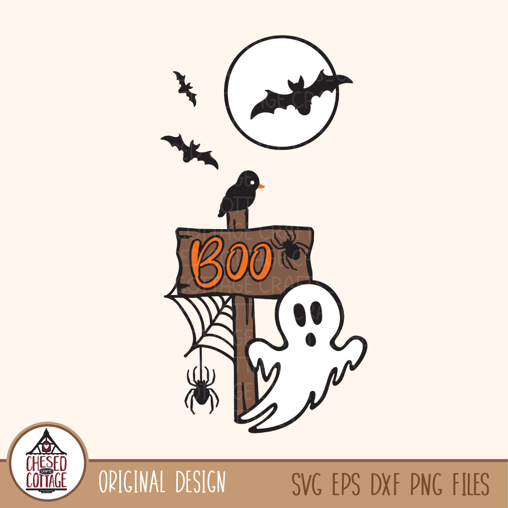 'Boo' Spooky Halloween Scene with Playful Ghostly and Batty Silhouettes ...