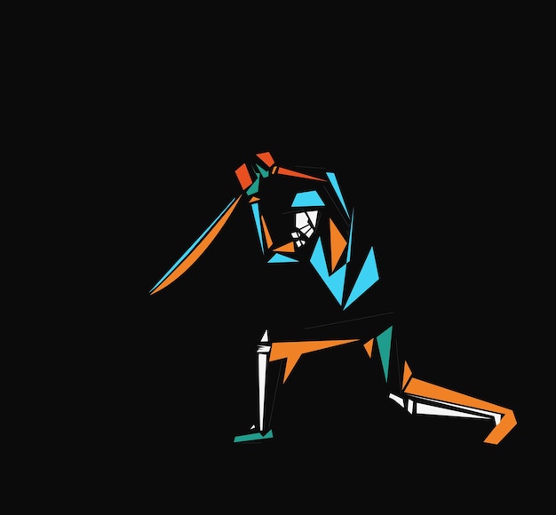 Vibrant Geometric Cricket Player in Dynamic Pose | Jiffy Designs
