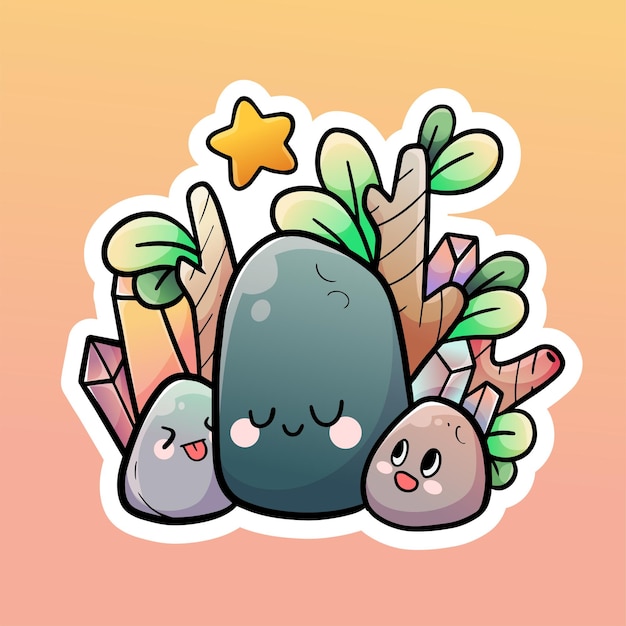 Whimsical Crystals and Foliage in Cheerful Cartoon Style | Jiffy Designs