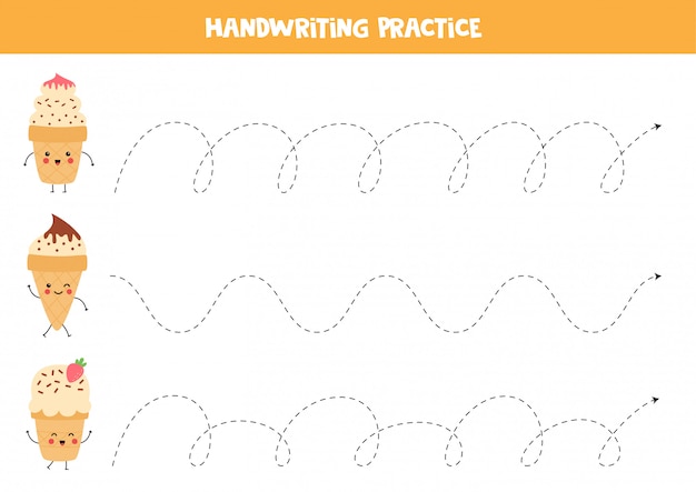 Adorable Kawaii Ice Cream Cones in Handwriting Practice | Jiffy Designs