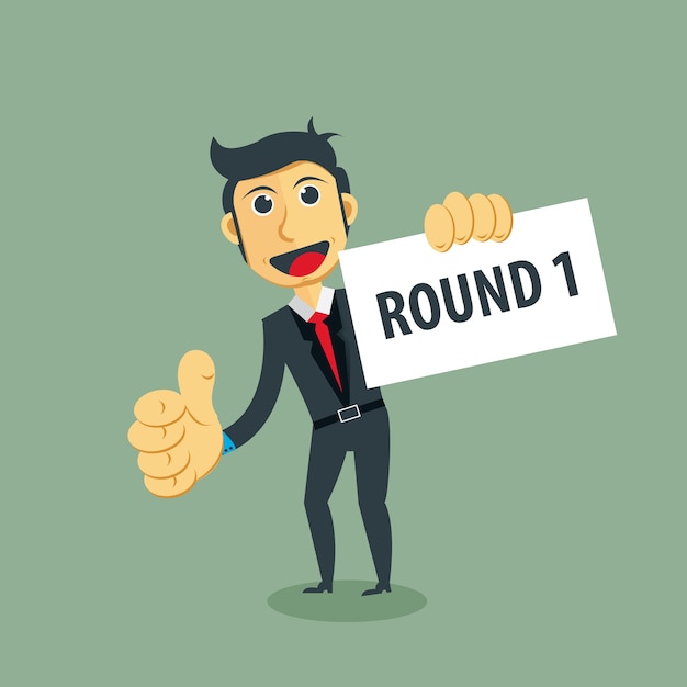 Animated Business Character Holding Round 1 Sign with Thumbs Up | Jiffy ...