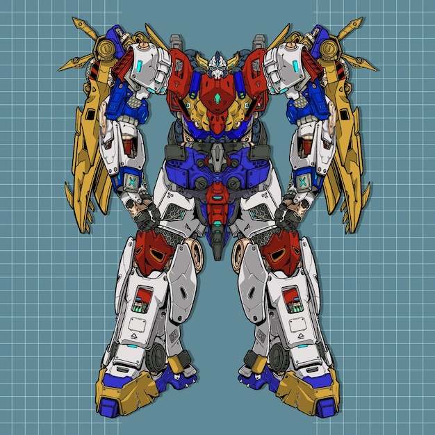 Vibrant Mecha Warrior: Intricate Robotic Fusion of Color and Power ...