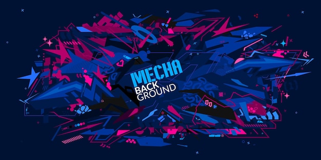 Vibrant Cosmic Explosion of Mecha Shapes and Neon Hues | Jiffy Designs