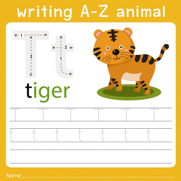Illustrated Tiger with A-Z Writing Practice Worksheet | Jiffy Designs