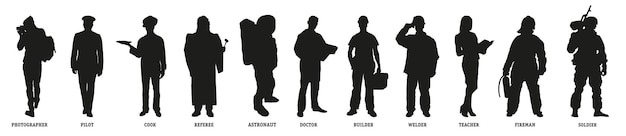Diverse Silhouette Figures Representing Different Professions and Roles ...