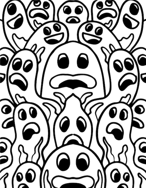Crowd of Expressive Cartoon Ghosts in Black and White | Jiffy Designs