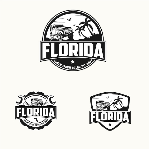Iconic Florida Landscape Emblem Collection with Vintage Vehicles ...