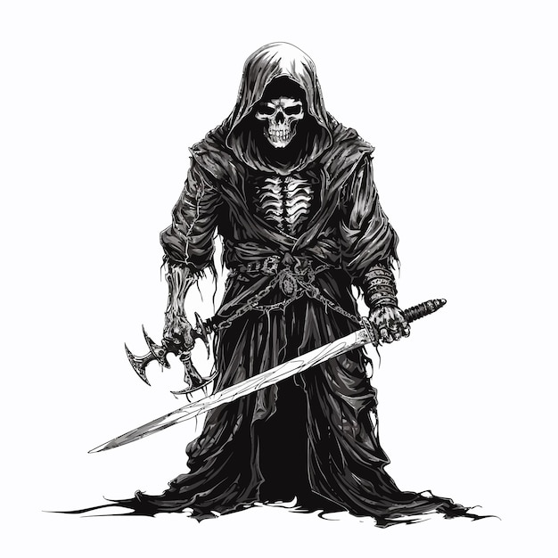 Ominous Reaper Wielding Deadly Blade in Shadowy Cloak | Jiffy Designs