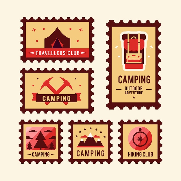 Vibrant Camping Stamp Collection Celebrating Outdoor Adventure | Jiffy ...