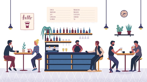 Cozy Coffee Shop Scene with Patrons Enjoying Drinks and Conversation ...
