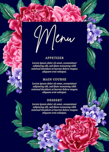 Elegant Floral Menu Design with Pink Peonies and Lilacs | Jiffy Designs