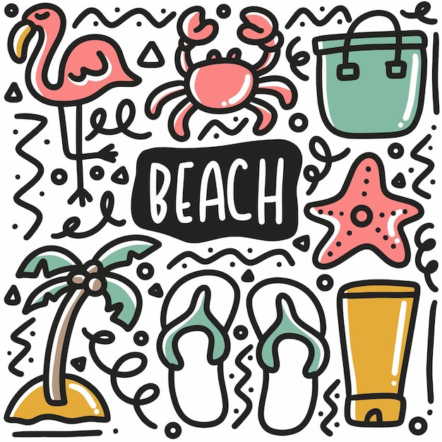 Vibrant Beach-Themed Doodle Illustration | Jiffy Designs