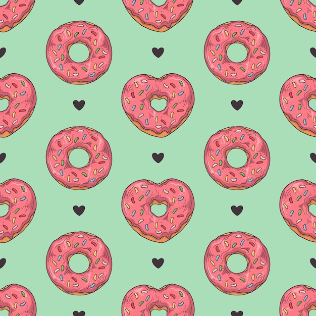 Delectable Heart-Shaped Donuts with Sprinkles on Mint Background ...