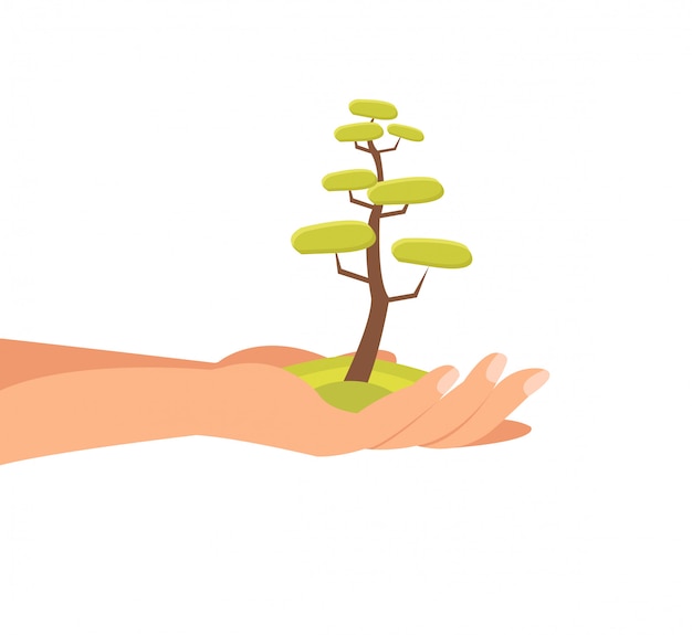 Stylized Tree Icon in Caring Human Hand Illustration | Jiffy Designs