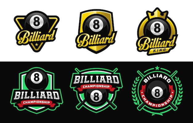 Vibrant Billiard Emblems with Iconic 8-Ball Motif | Jiffy Designs