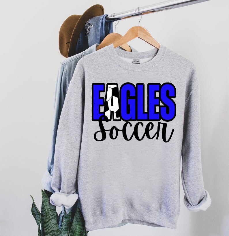 'Eagles Soccer' Bold Blue Text with Soccer Ball Graphic | Jiffy Designs
