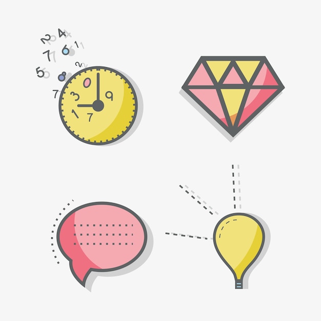 Vibrant Pixelated Icons Collection: Smiley, Diamond, Speech Bubble ...