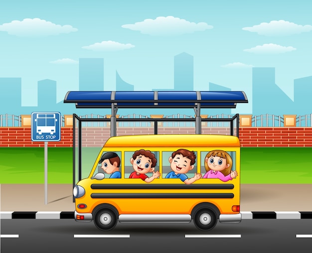 Cheerful Kids on a School Bus in the City | Jiffy Designs