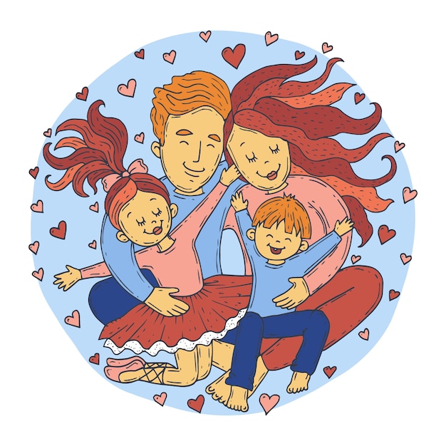 Loving Family Embracing with Hearts Surrounding | Jiffy Designs